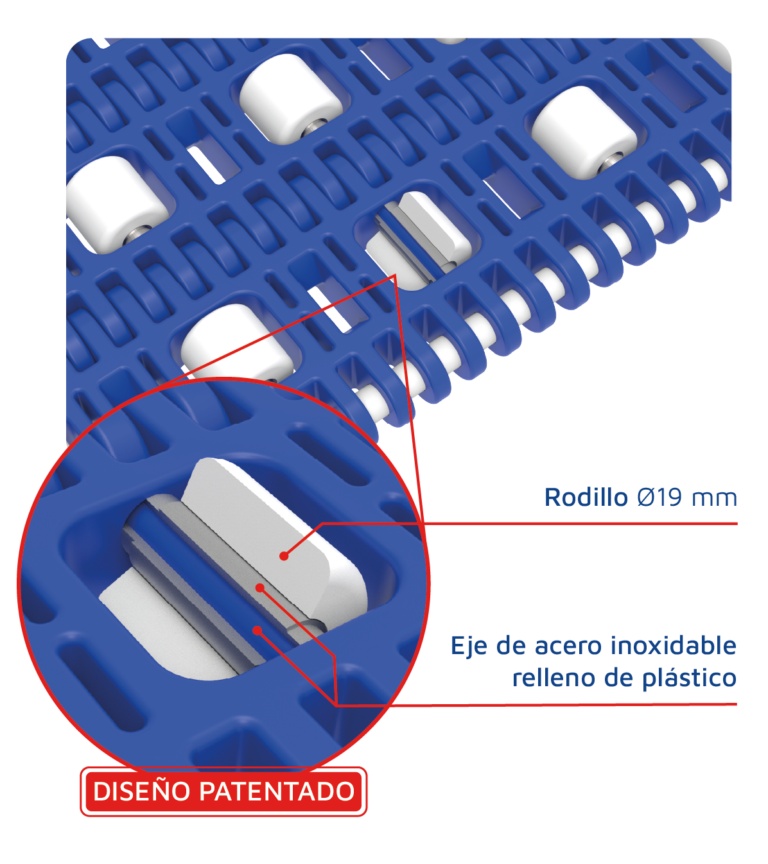 New modular belt with inserted rollers: D50 Roller - Eurobelt